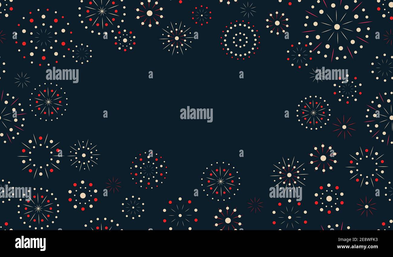 Night fireworks, text frame in greeting card or invitation to event ...