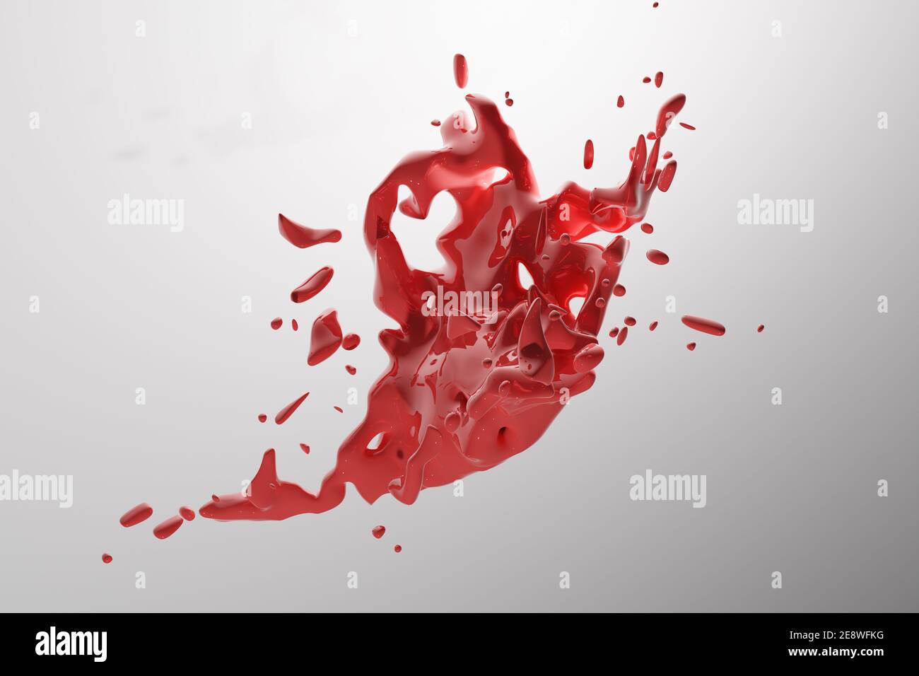 Abstract red liquid drops splashing on a white background ...
