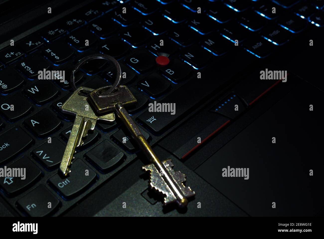 Two keys on laptop keyboard, closeup image.Indoors shot Stock Photo - Alamy