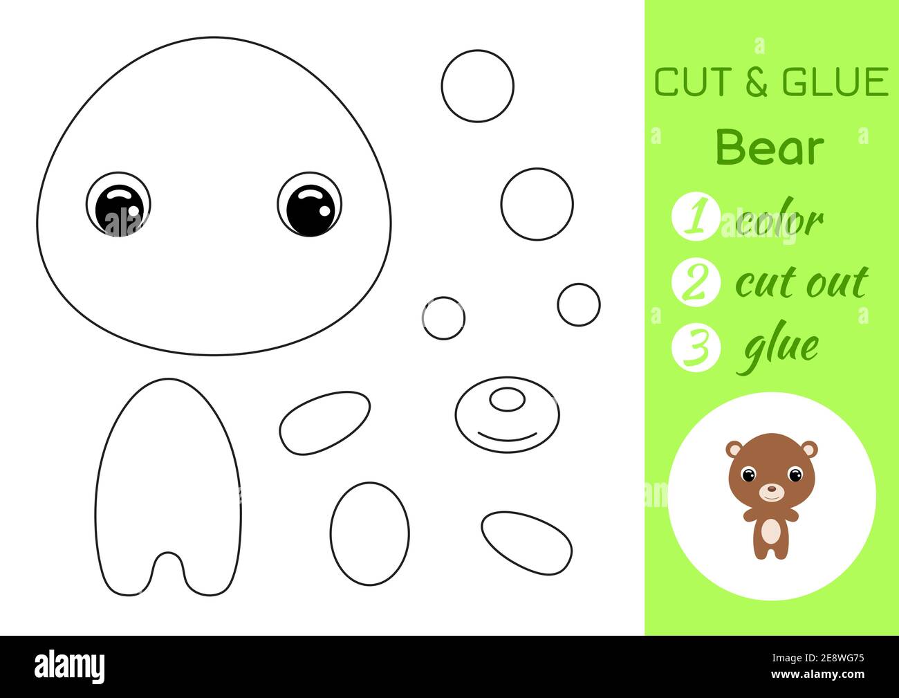 Coloring book cut and glue baby bear. Educational paper game for ...