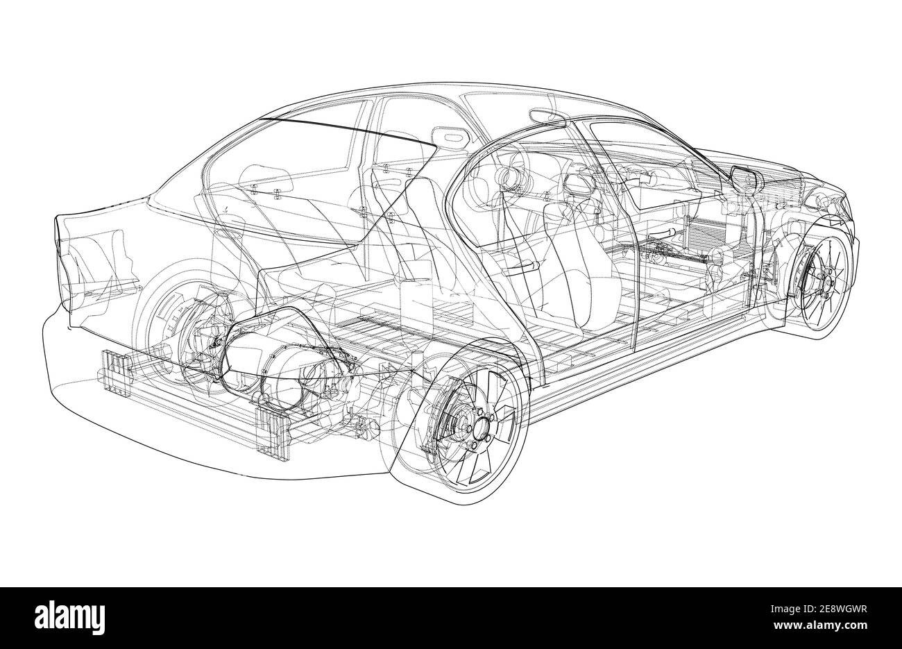 Electric Car With Chassis. Vector rendering of 3d Stock Vector Image ...