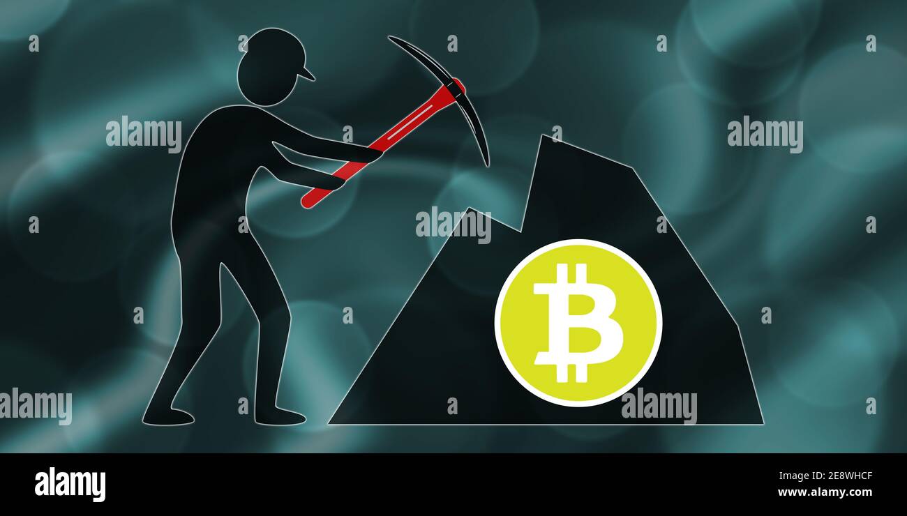 Illustration of a bitcoin mining concept Stock Photo - Alamy