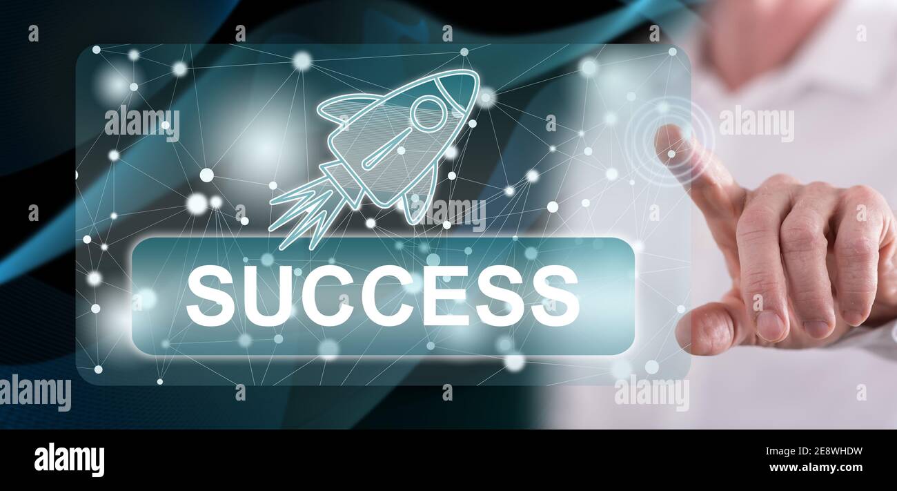 Man touching a success concept on a touch screen with his finger Stock ...