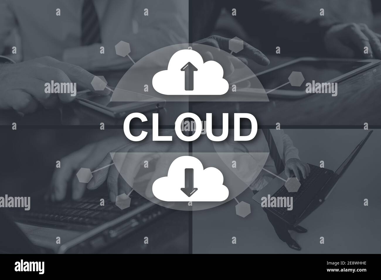 Cloud computing concept illustrated by pictures on background Stock ...