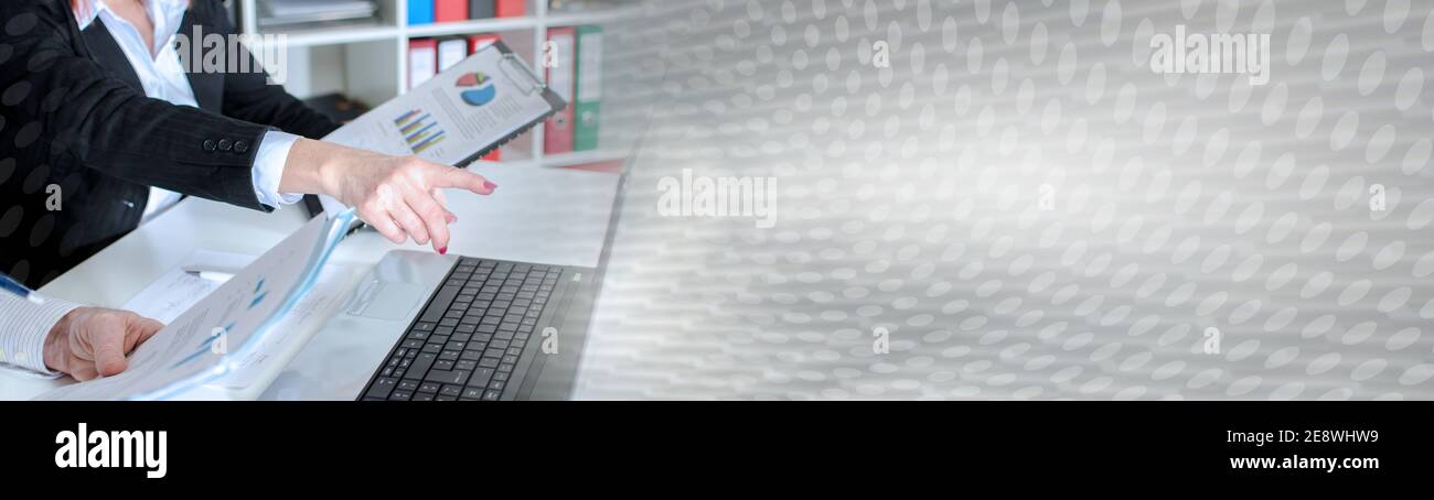 Business people showing and explaining data; panoramic banner Stock ...