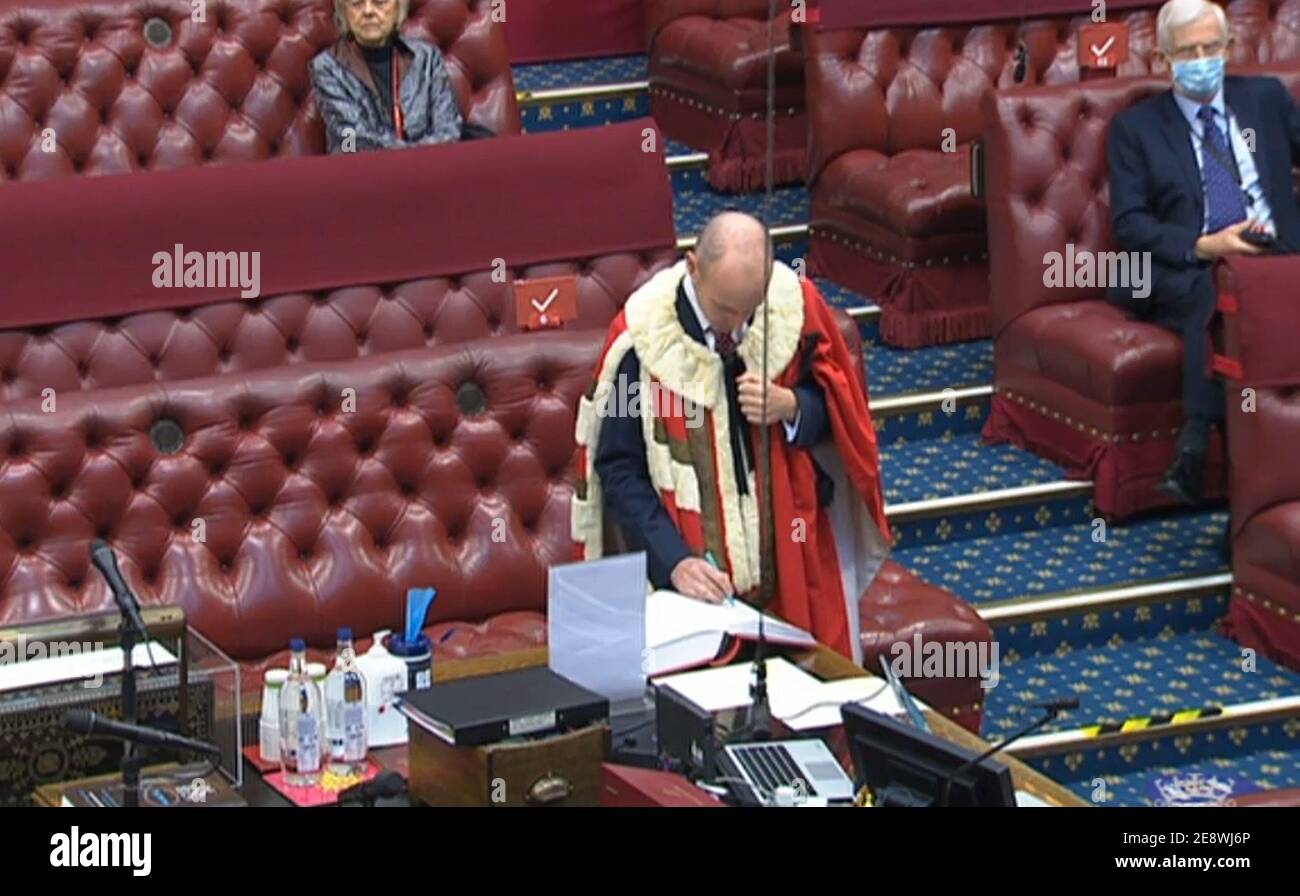 Lord Hannan of Kingsclere is sworn in to the House of Lords at a ...