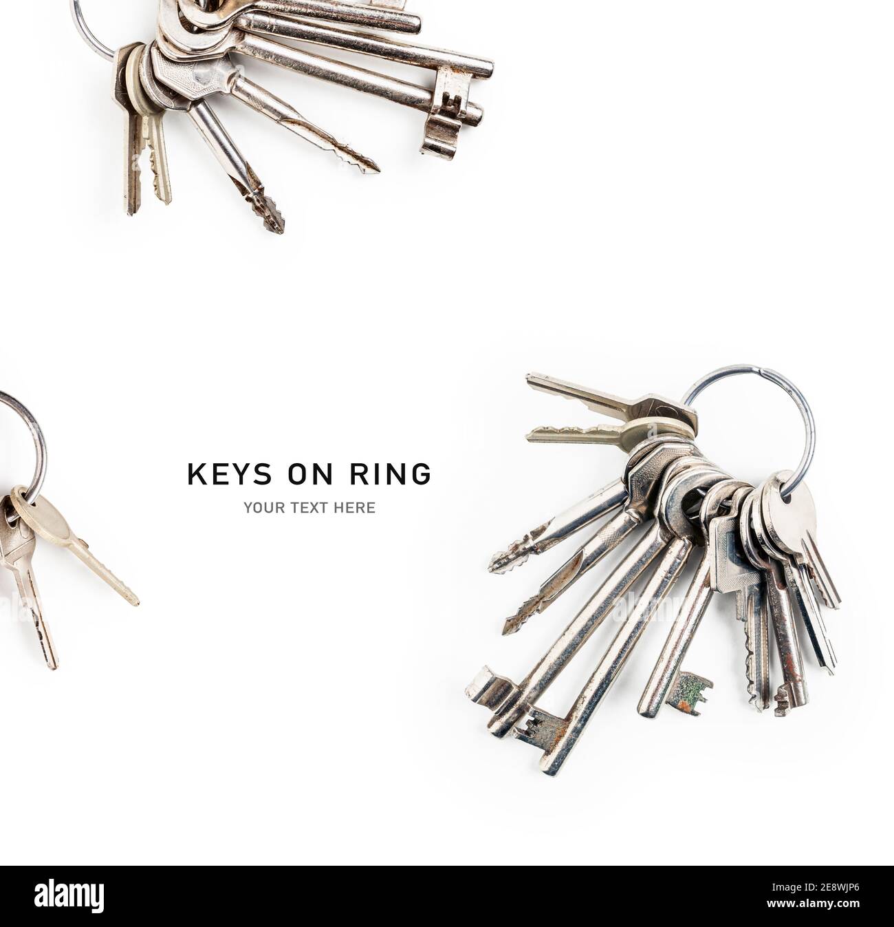 Keys on key ring creative layout isolated on white background. Design ...