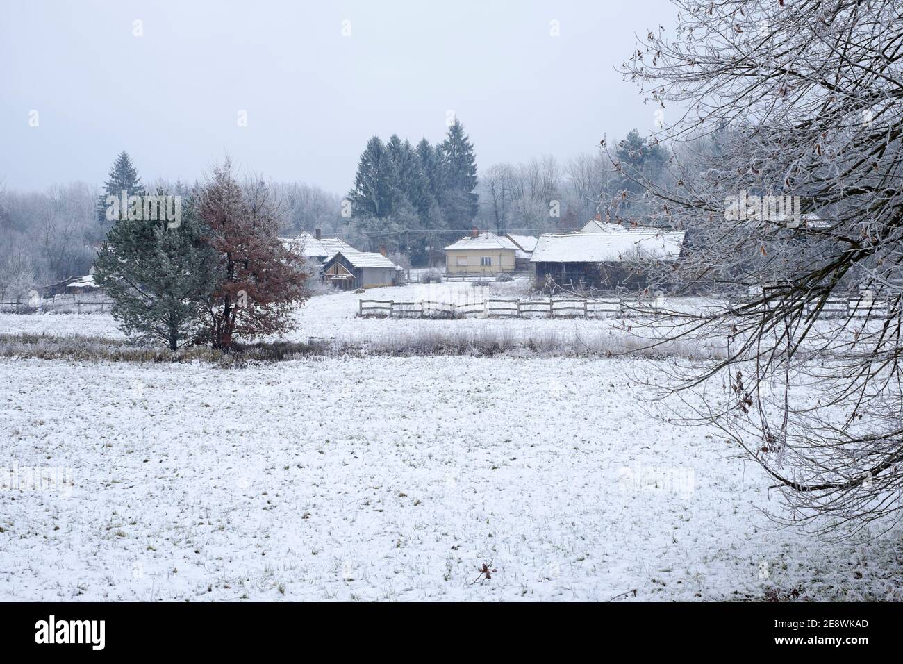 typical small rural hamlet in the countryside during winter zala county ...
