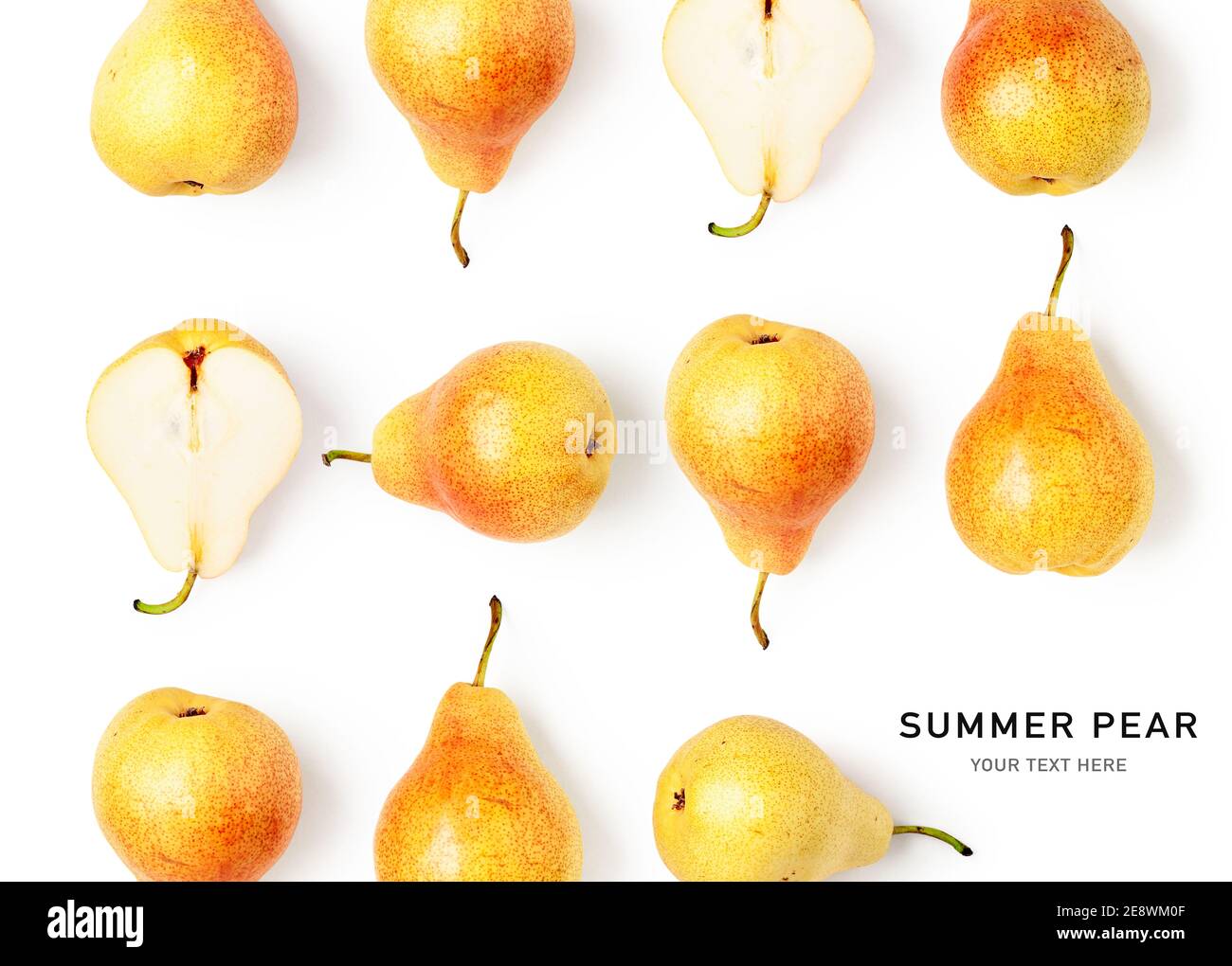 Pear fruits collection and creative pattern isolated on white ...