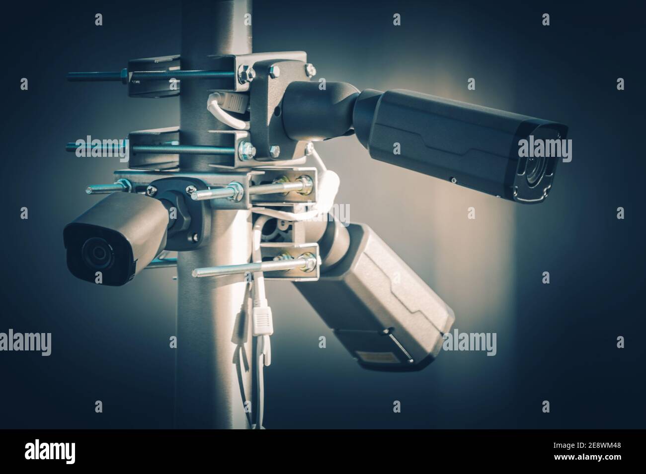 Three Modern Security Megapixel CCTV Cameras Installed on Aluminium ...