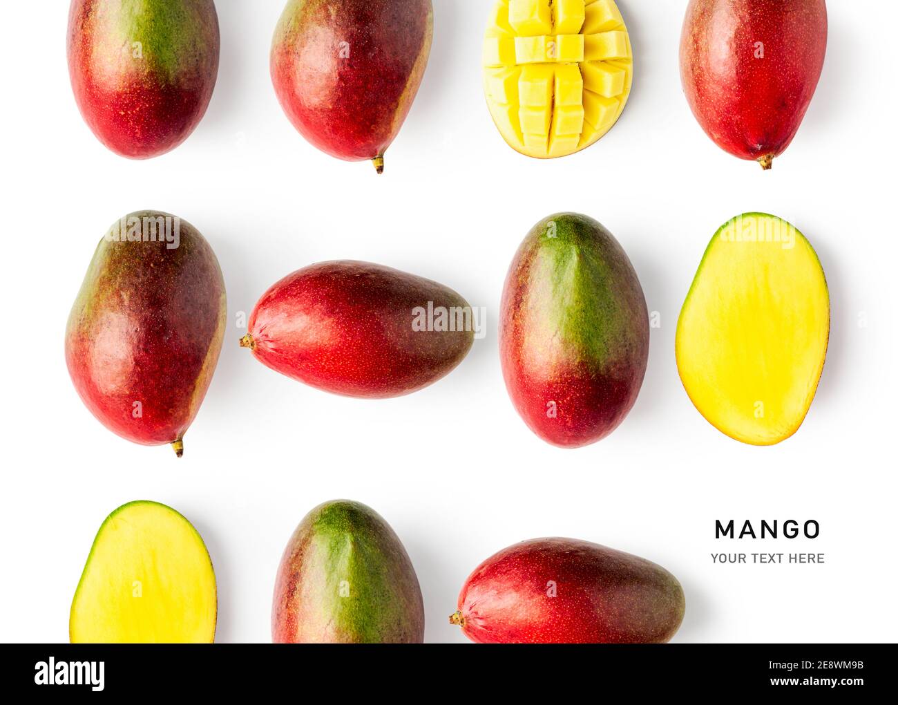 Mango fruit creative pattern and collection isolated on white ...