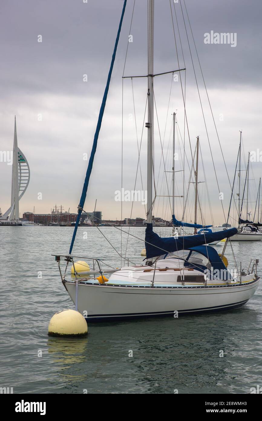 Trapper 400 (aka Trapper 28) yacht on a swinging mooring in Portsmouth ...