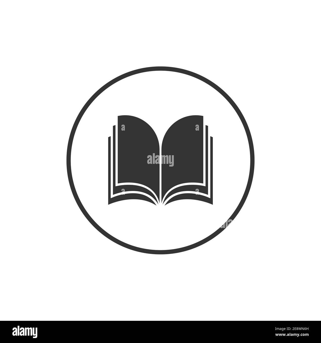 Icon of an open book with a circle. An emblem for a library or ...