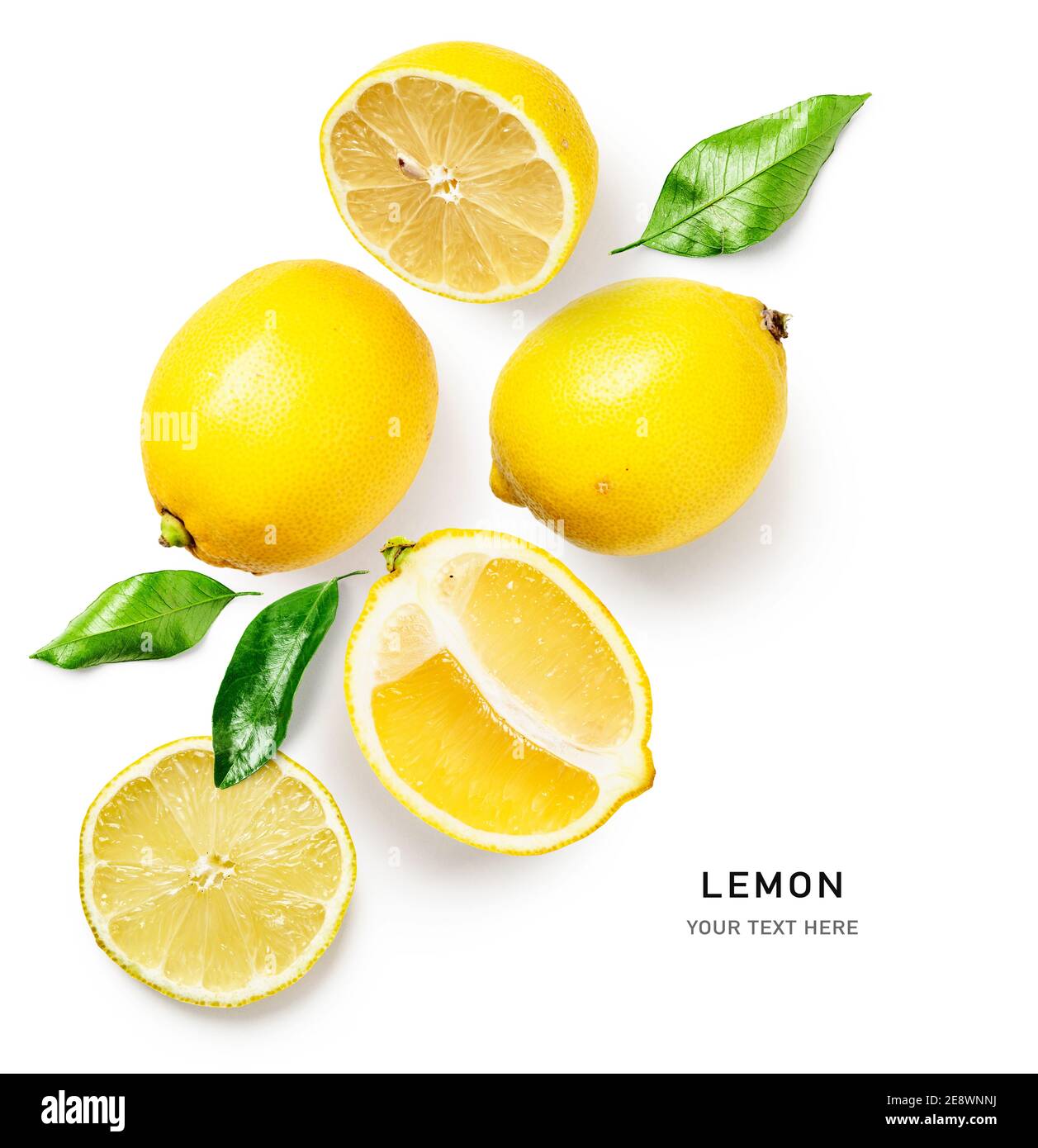 Fresh lemon fruit composition and creative layout isolated on white ...