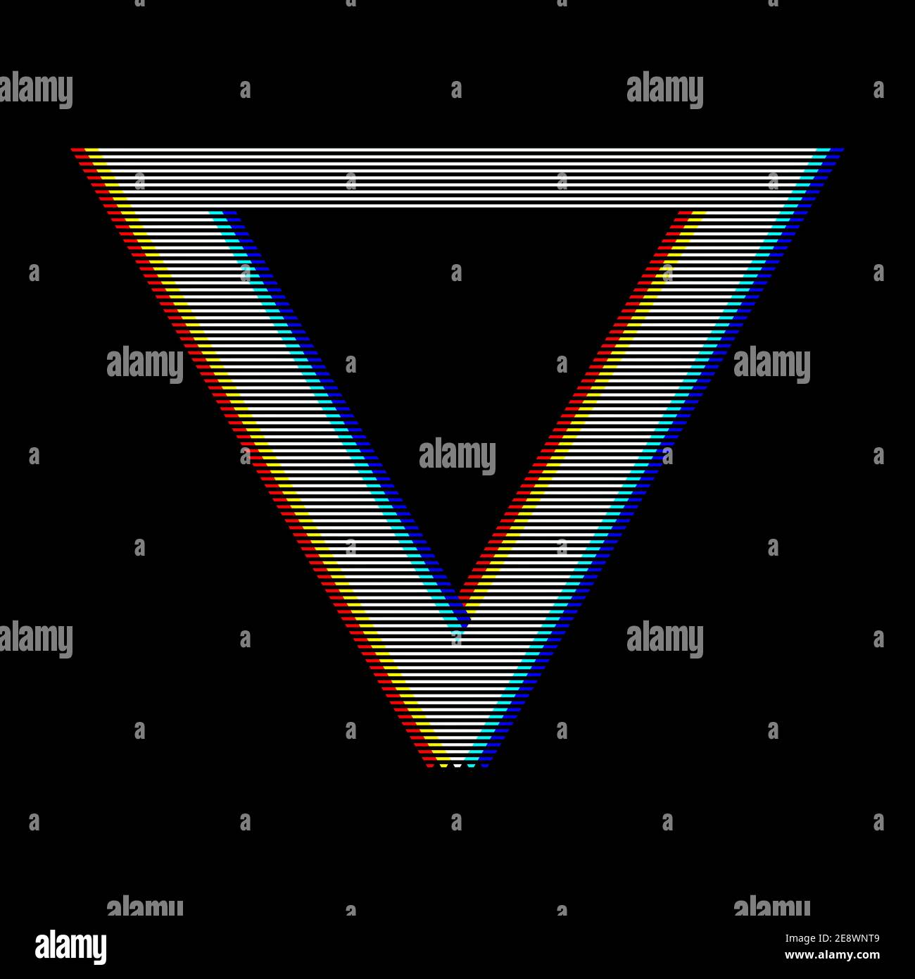 VHS glitch triangle in retro style. Geometry shape with distortion ...