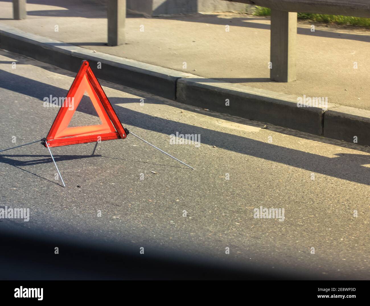 Road traffic accident: emergency stop sign, retroreflective red ...