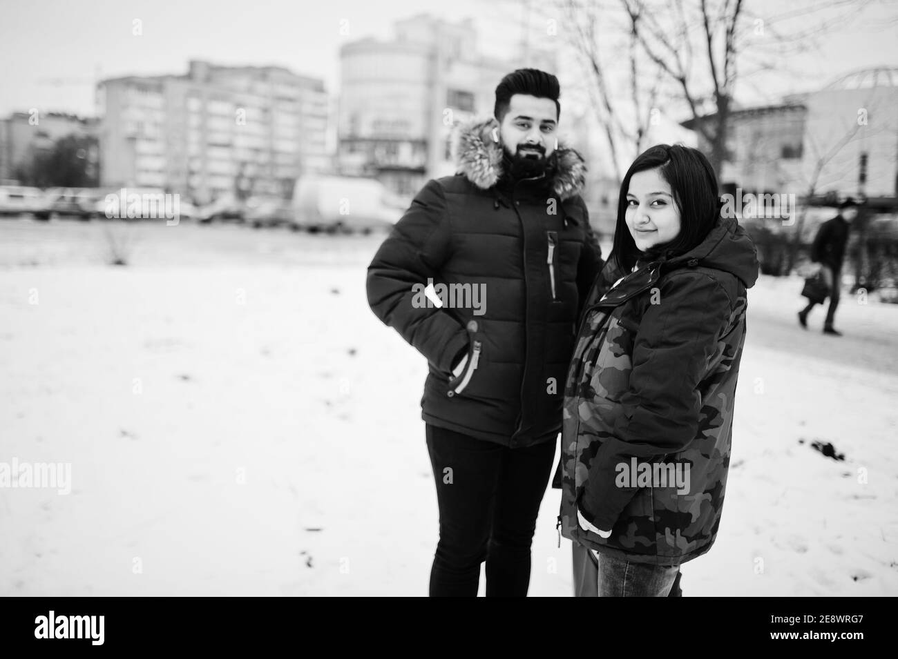 Indian couple wear jacket in cold winter day Stock Photo - Alamy