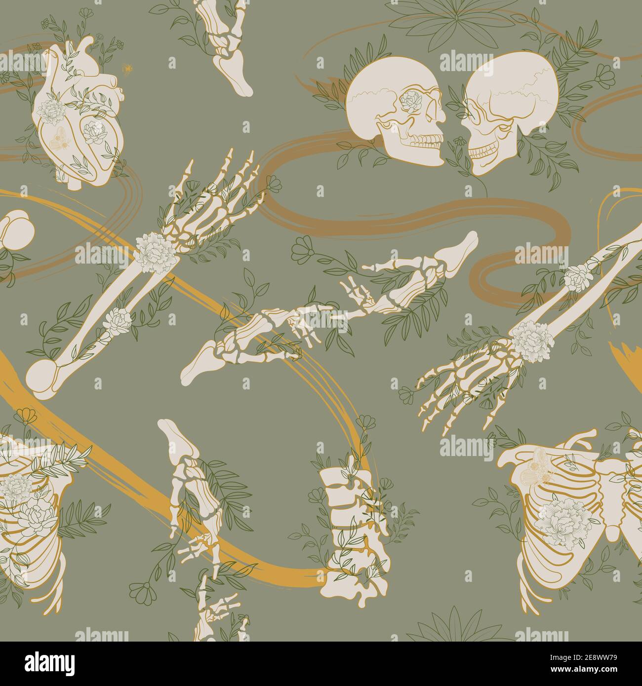 Seamless Pattern with bones, skull and plant Stock Vector Image & Art ...