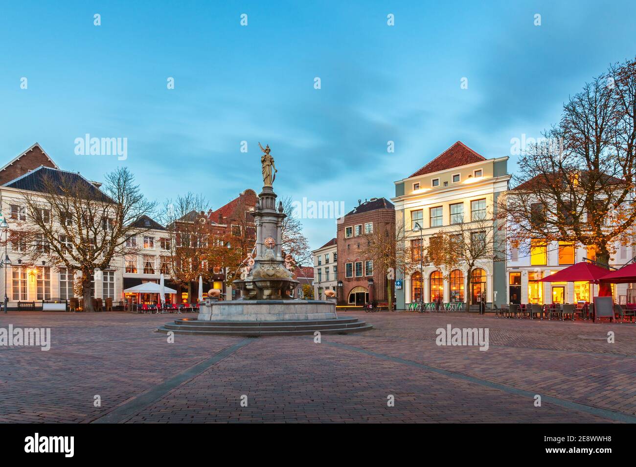 Evening view of the central square in the historic Dutch city Deventer ...