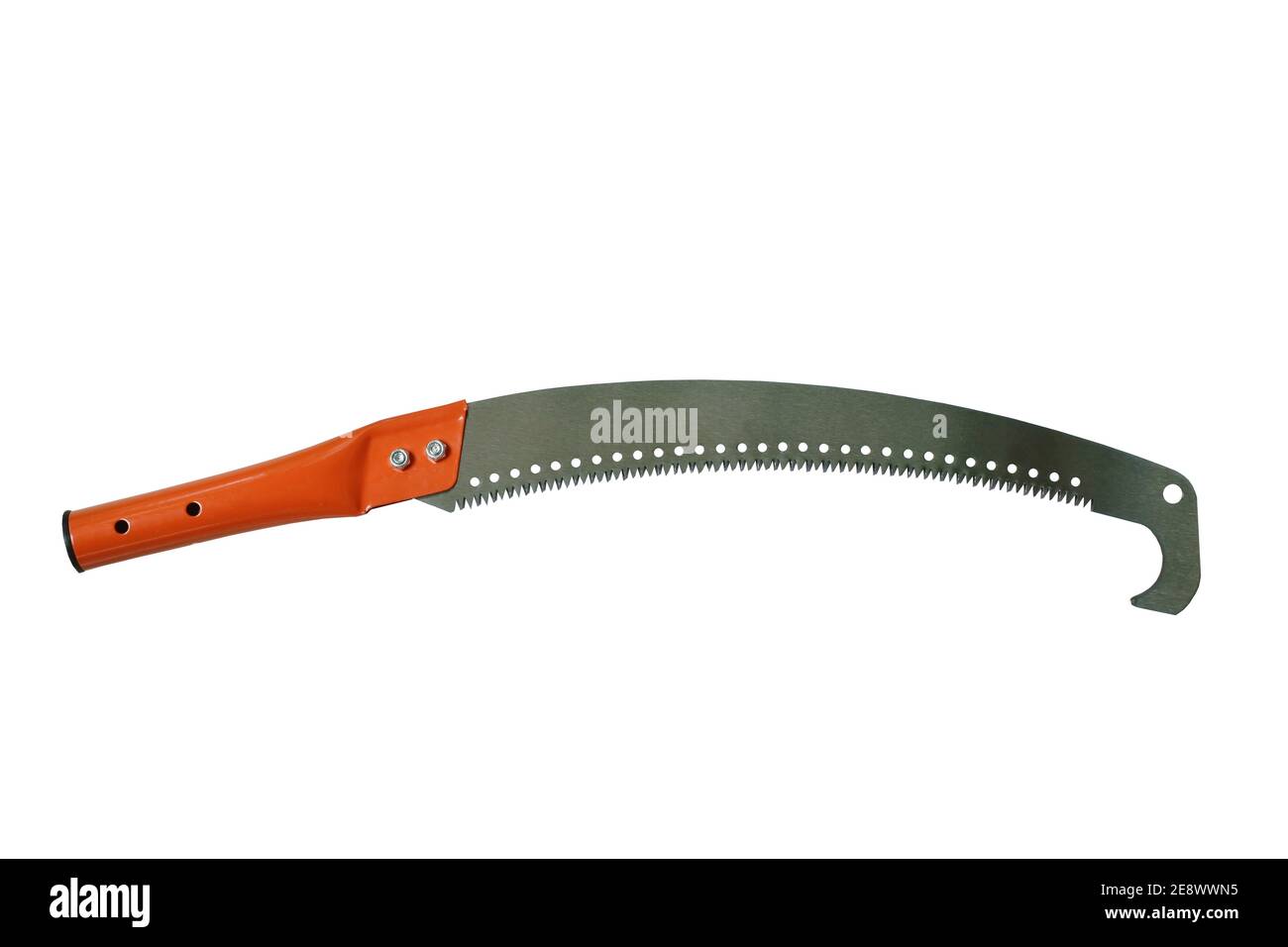 iron saw with red handle on white background Stock Photo - Alamy