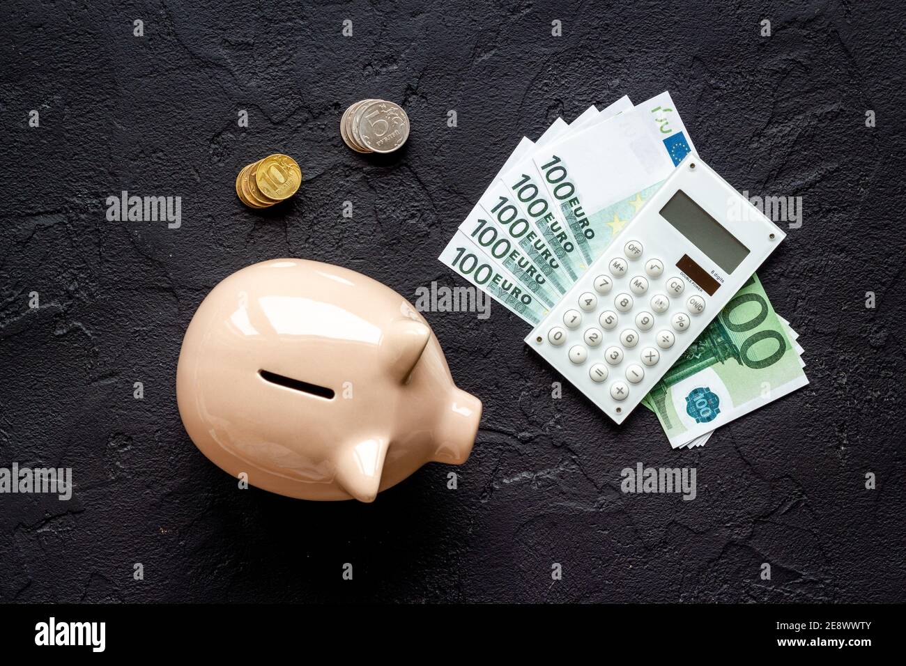 Finance and saving money concept. Piggy bank with cash money and ...