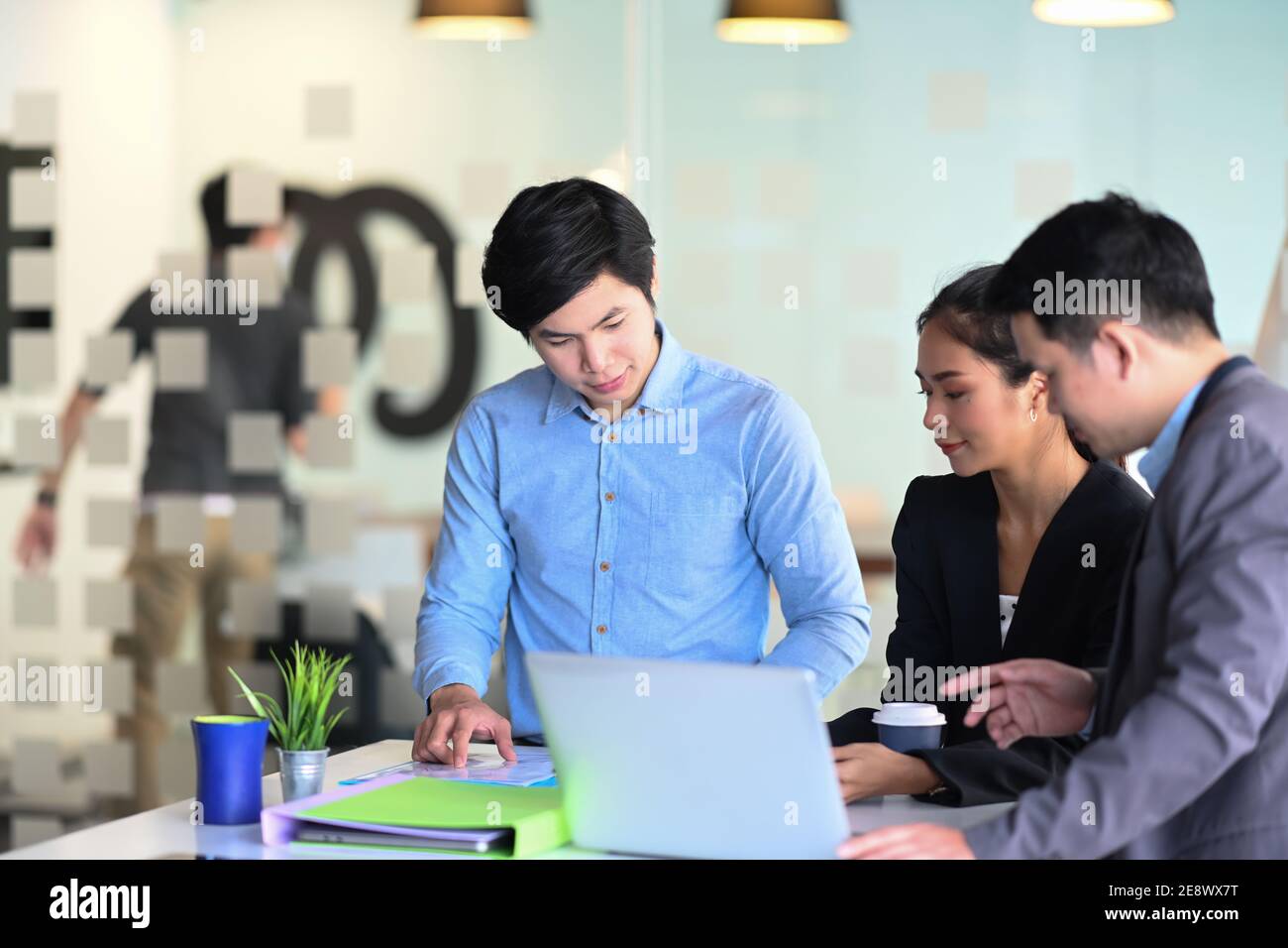 Corporate business team making great business discussion in modern co ...