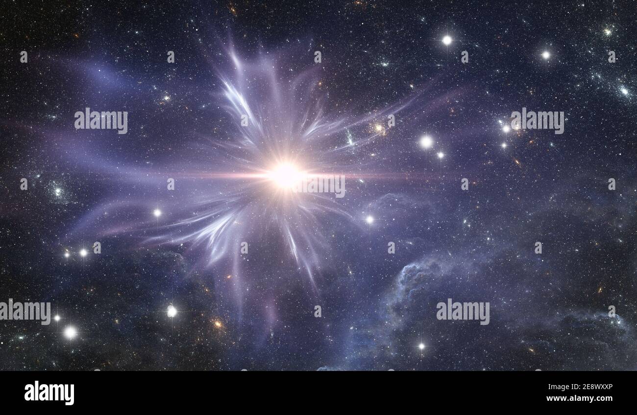 Supernova, massive star explosion. Space background, 3D illustration ...