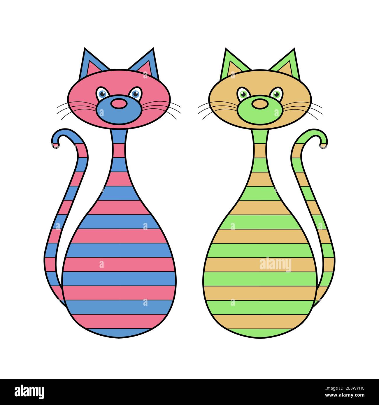 Funny colorful cats illustration isolated on white Stock Photo - Alamy