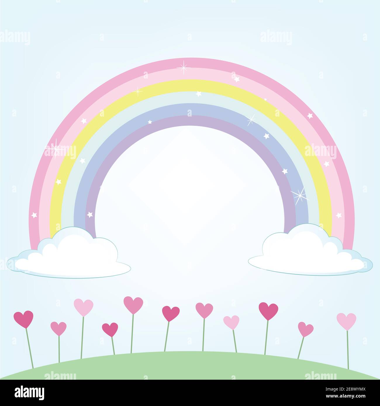 Cute meadow and clouds with rainbow colorful illustration Stock Photo ...