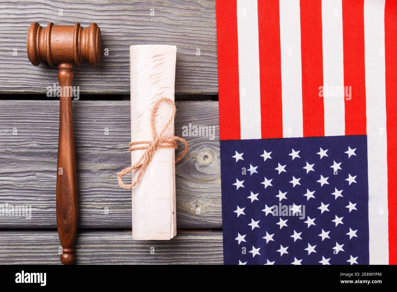 Usa flag with gavel and scroll Stock Photo - Alamy