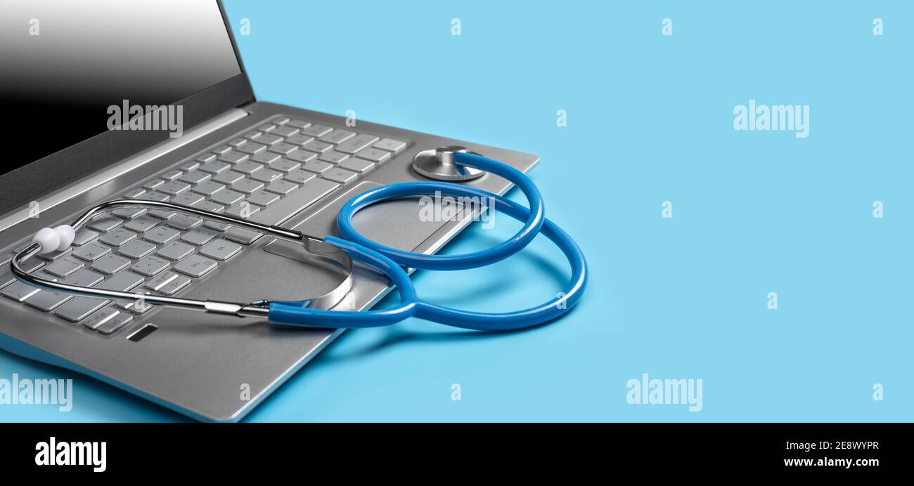 Online doctor consultation. Laptop With Medical Diagnostic Software And ...