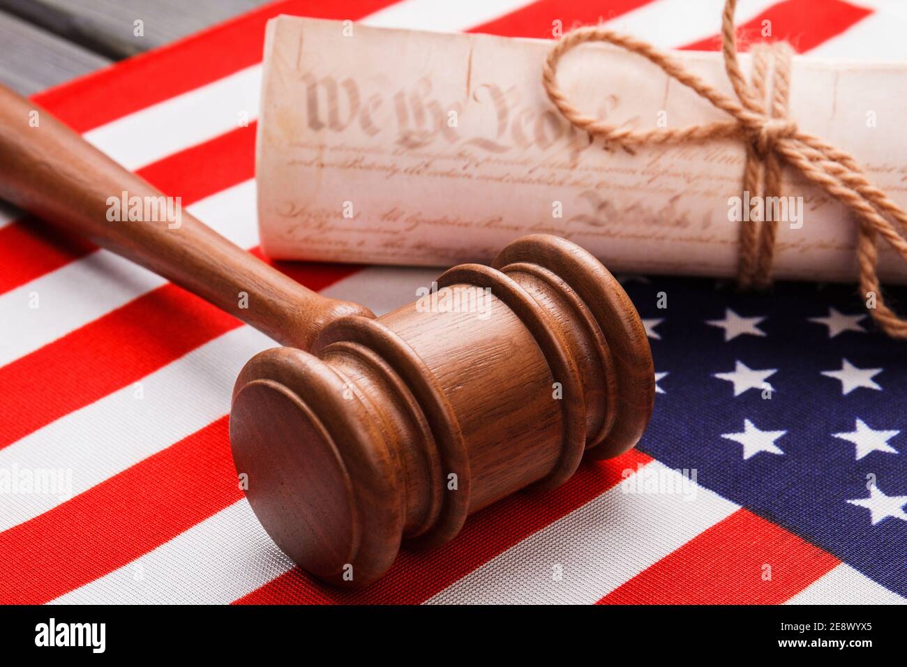 Close-up gavel with scroll and usa flag Stock Photo - Alamy