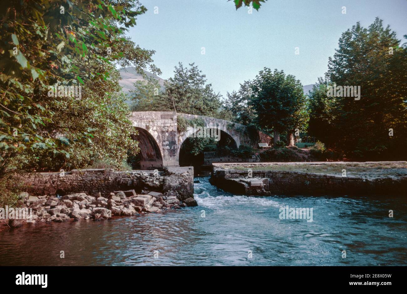 Roman stone bridge on Nivelle river in Ascain, near Bayonne, France ...