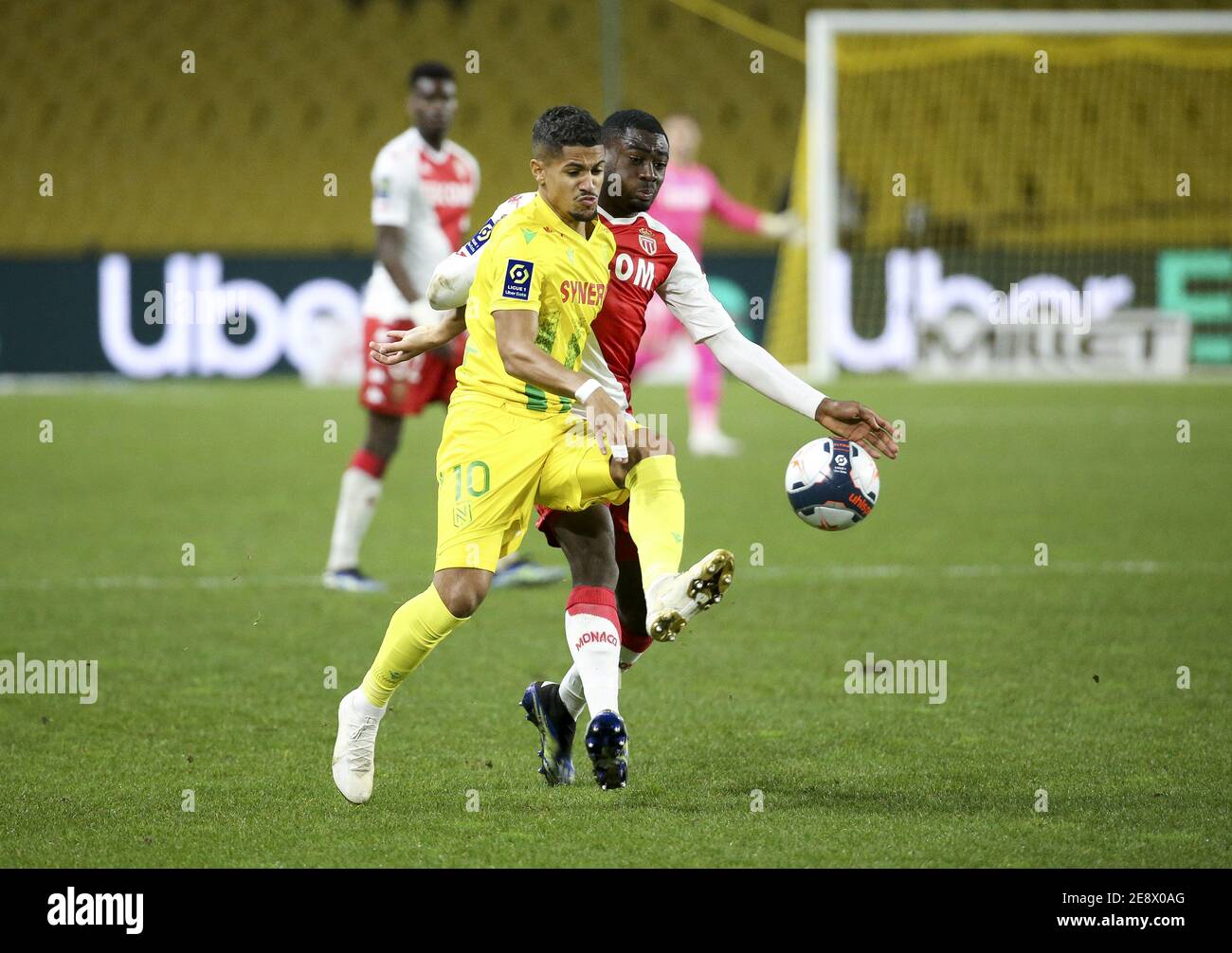 Ludovic Blas of FC Nantes, Youssouf Fofana of Monaco during the French ...