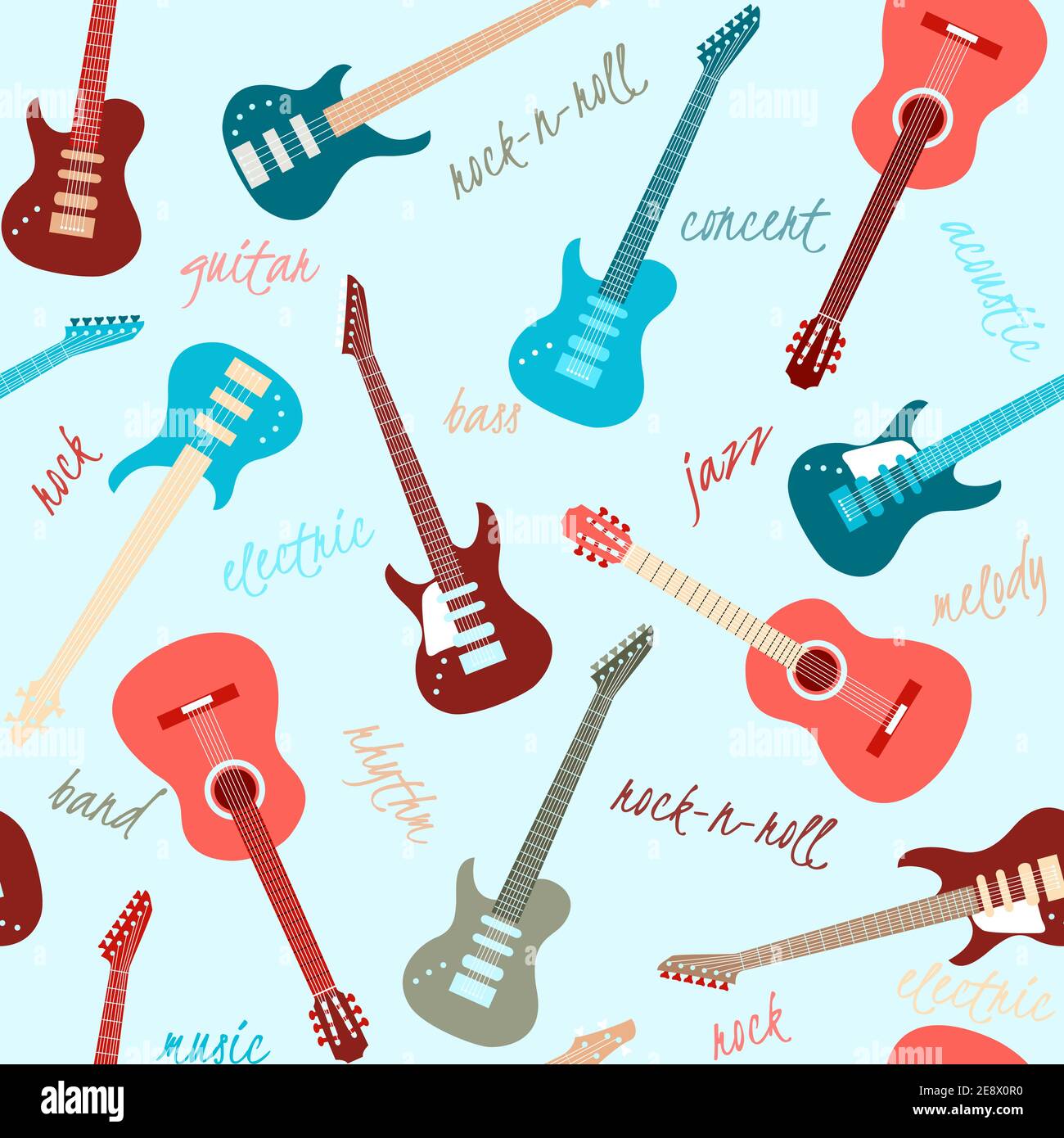 Seamless pattern with colorful guitars and text Stock Vector Image ...