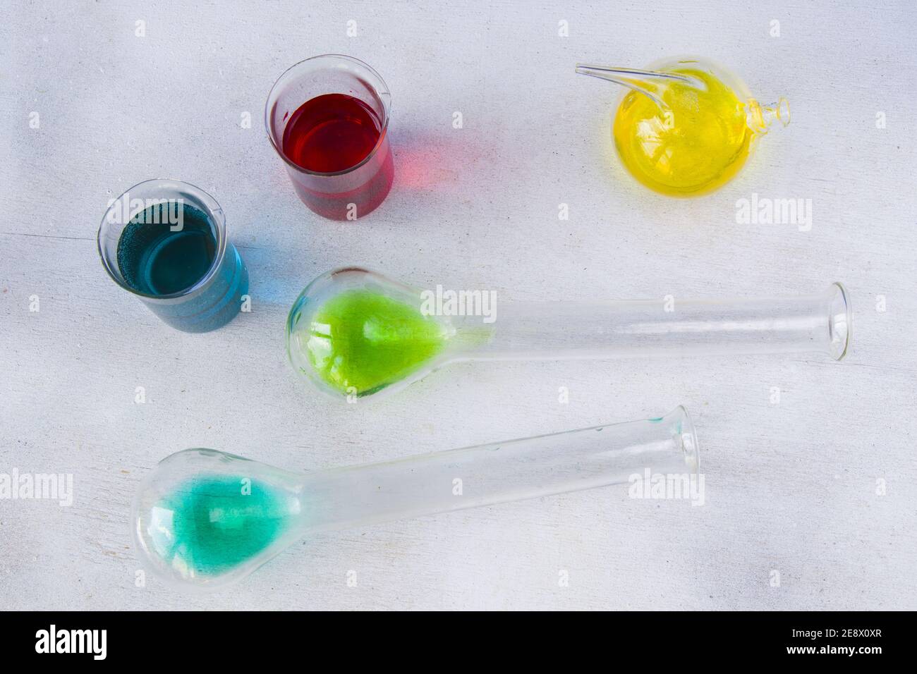 Closeup shot of medical glass containers filled with chemicals in the ...