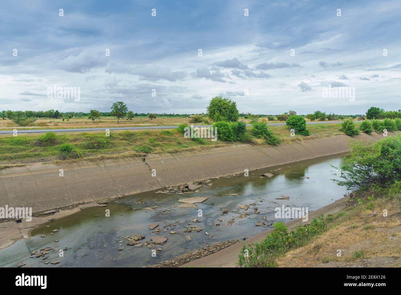 Irrigation canal or irrigation channel in concrete wall Send water from ...