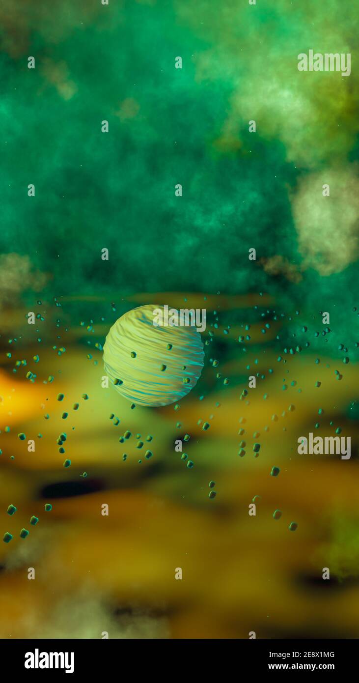 Distant cosmic world with a green planet. 3d rendering Stock Photo - Alamy