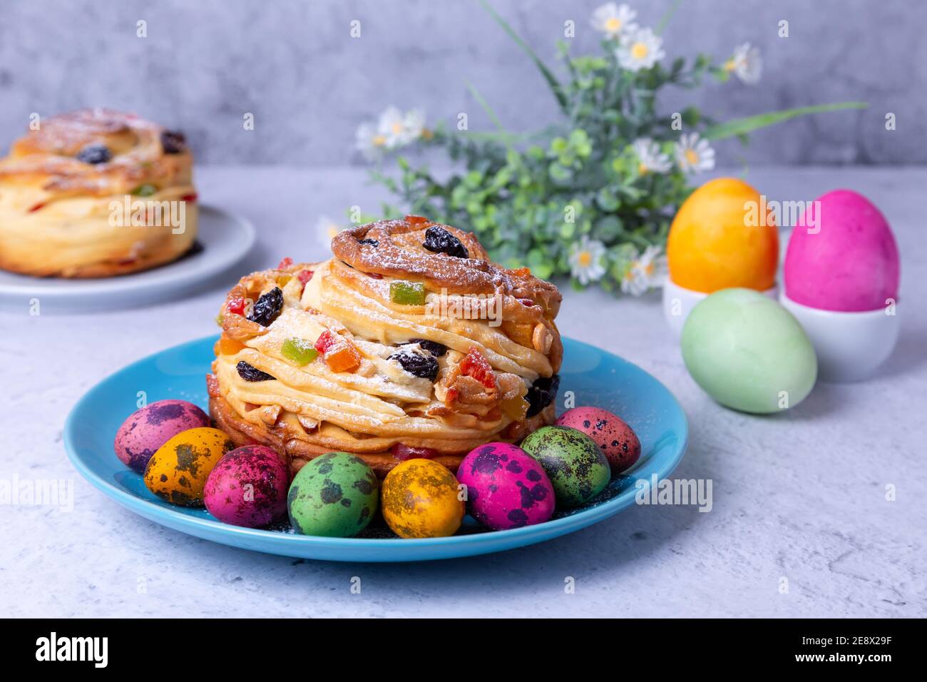 Craffin (Cruffin) with raisins, nuts and candied fruits. Easter Bread ...