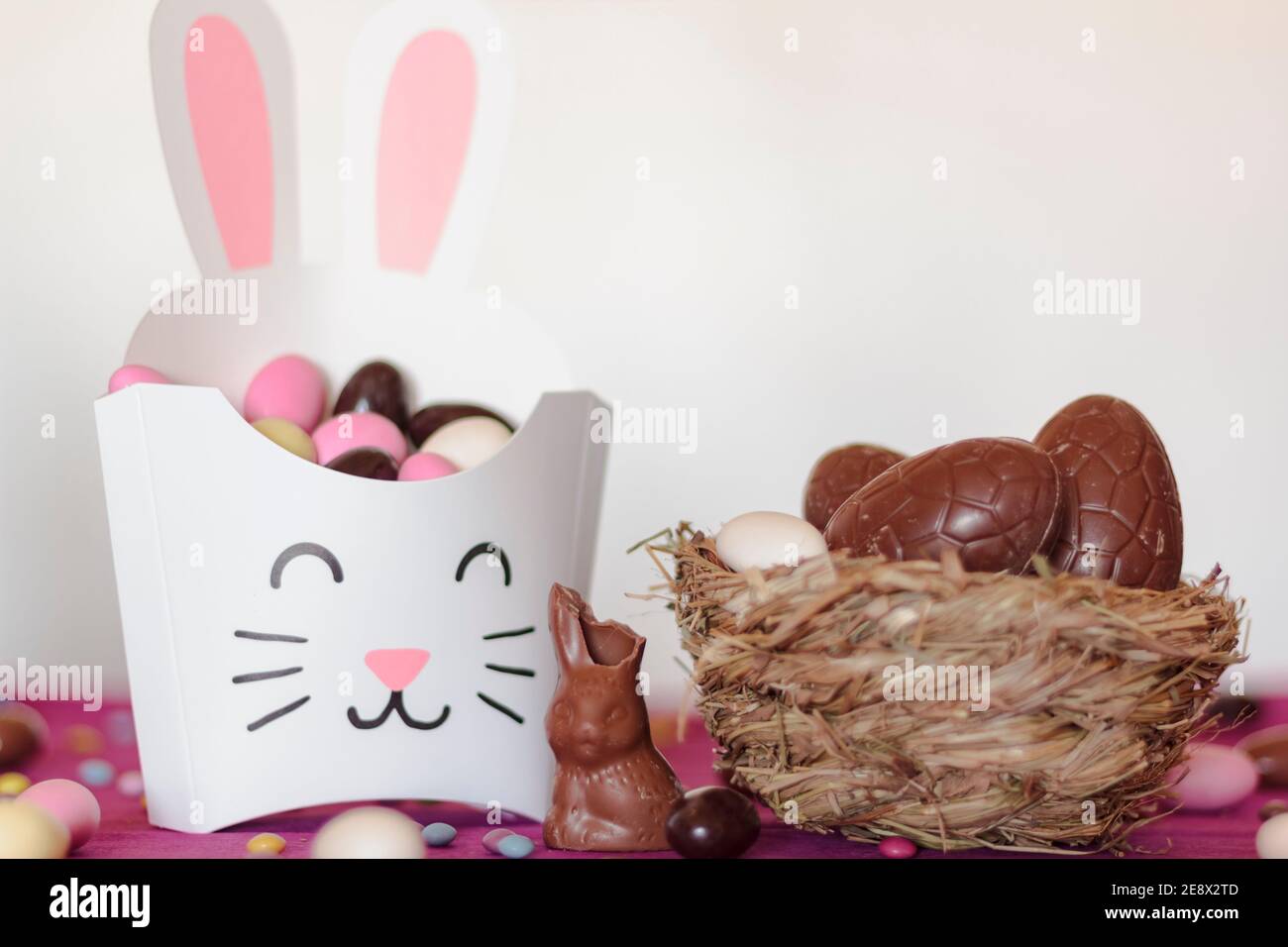 Rabbit treat box with sweet almond eggs and nest with chocolate eggs ...