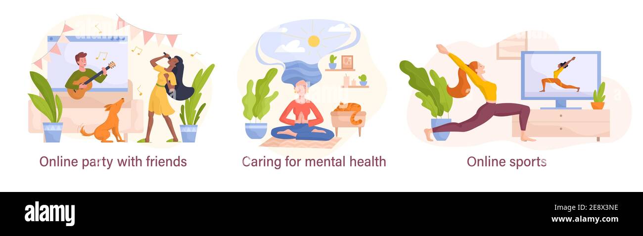 Set of self isolation or quarantine illustrations Stock Vector Image ...