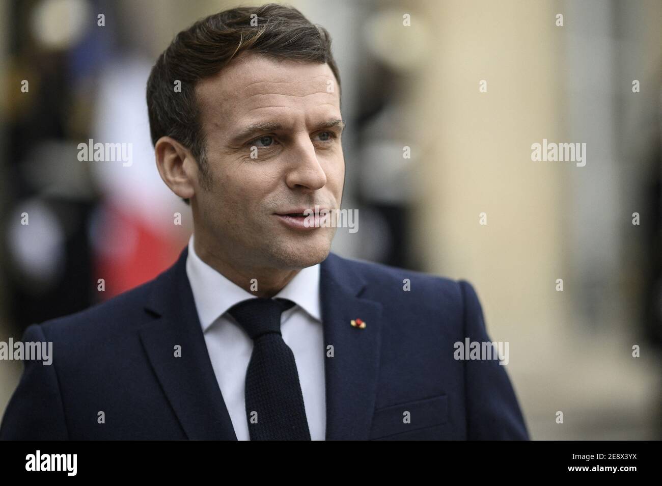 Paris, France, February 1 2021, French President Emmanuel Macron makes ...