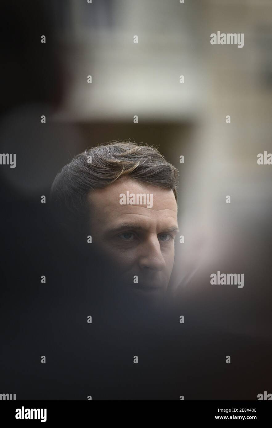 Paris, France, February 1 2021, French President Emmanuel Macron makes ...
