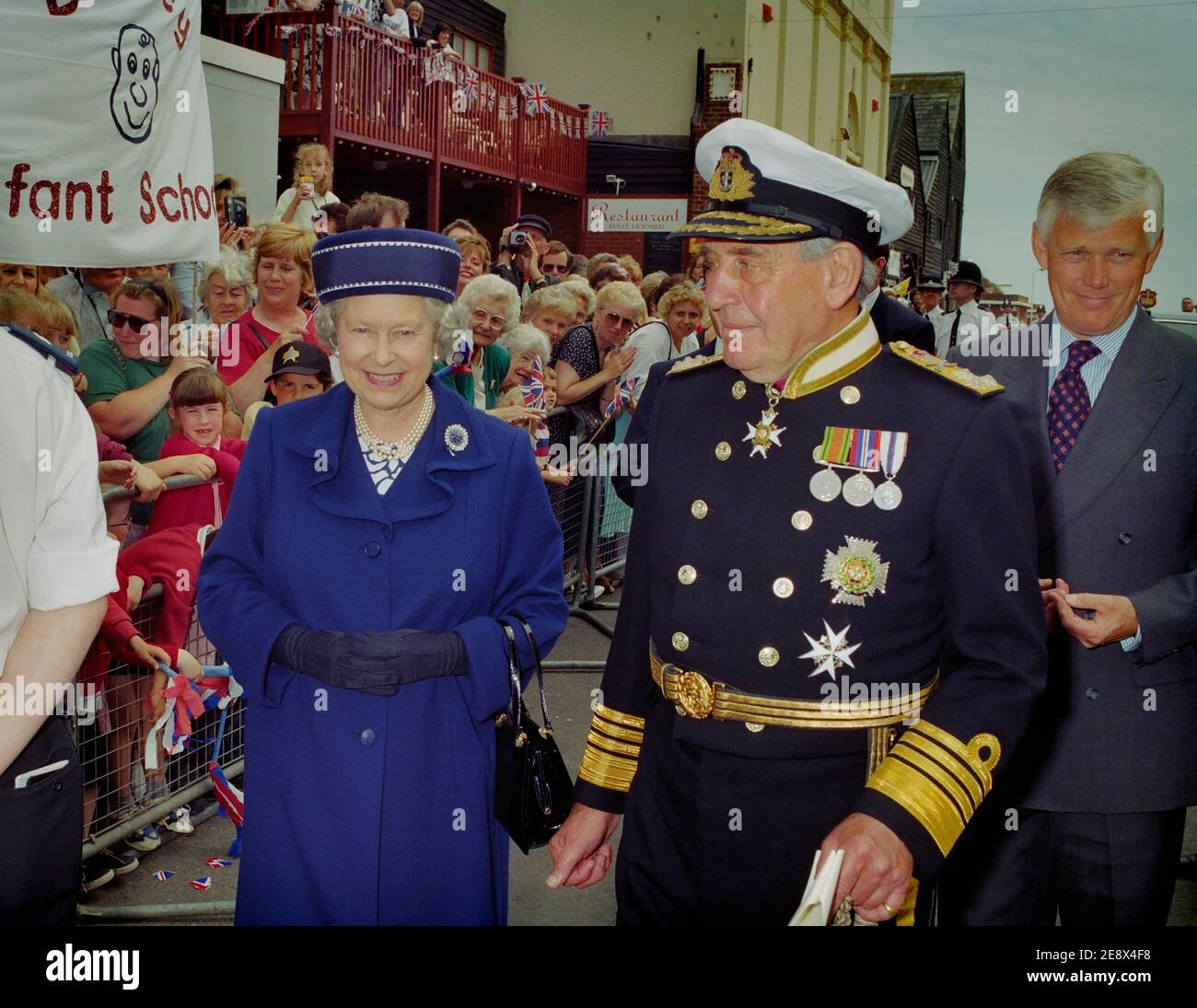 Queen Elizabeth II visit to Hastings Old Town, East Sussex, England, UK ...
