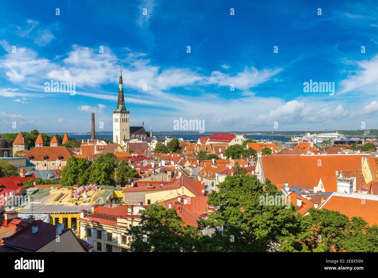 Aerial View of Tallinn Old Town in a beautiful summer day, Estonia ...