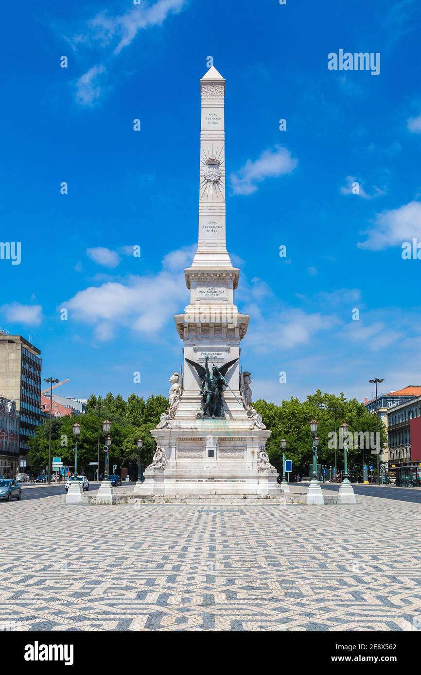 Monument to the Restorers on Restauradores square in Lisbon in a ...
