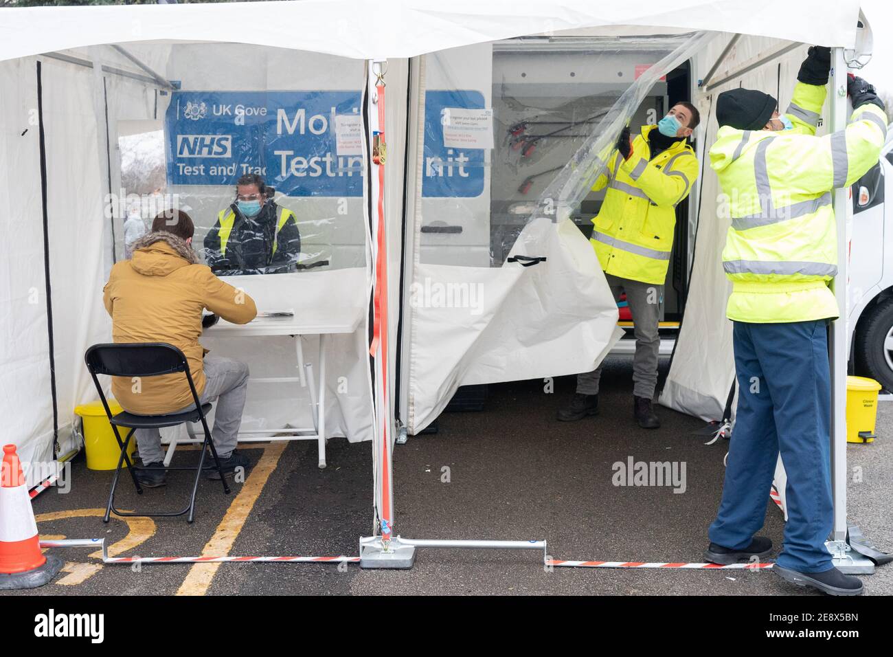 London, UK. 1st Feb, 2021. A mobile testing unit for the South African ...