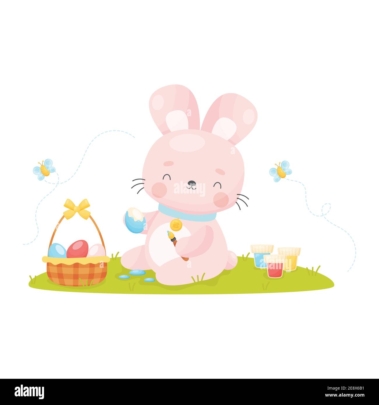 Cute cartoon Easter bunny painting eggs. Vector illustration Stock ...