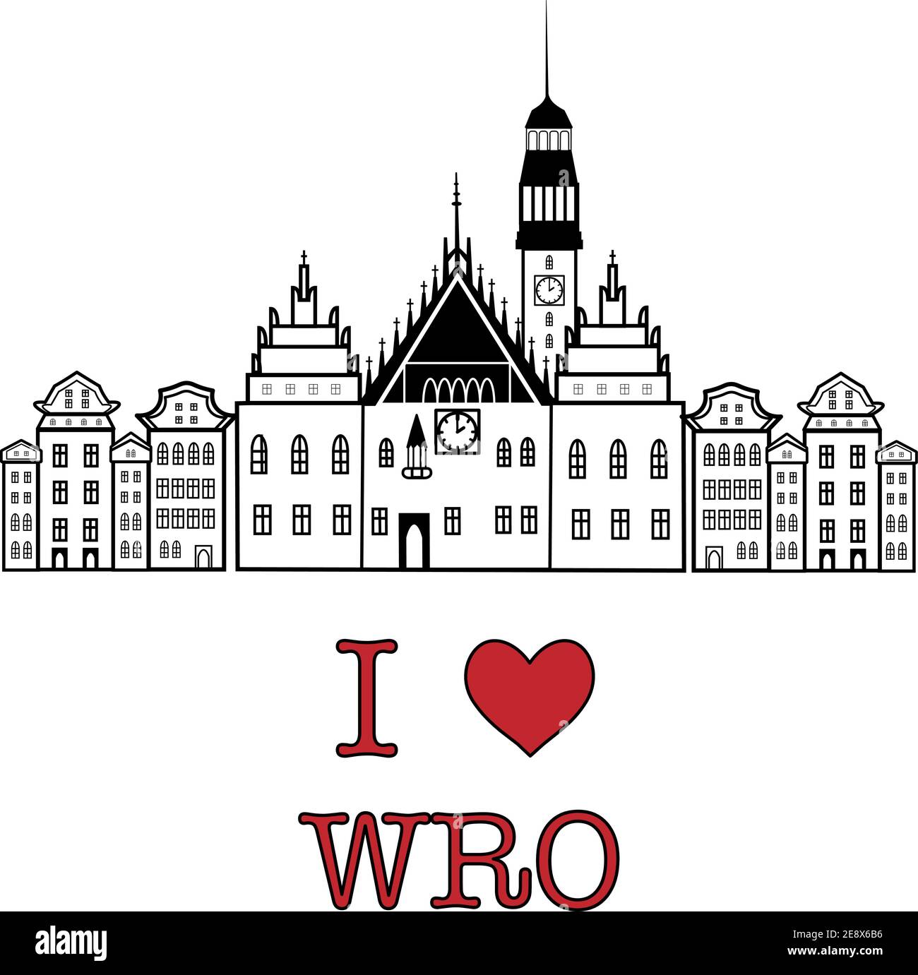 Wroclaw skyline and landmarks silhouette, black and white design ...