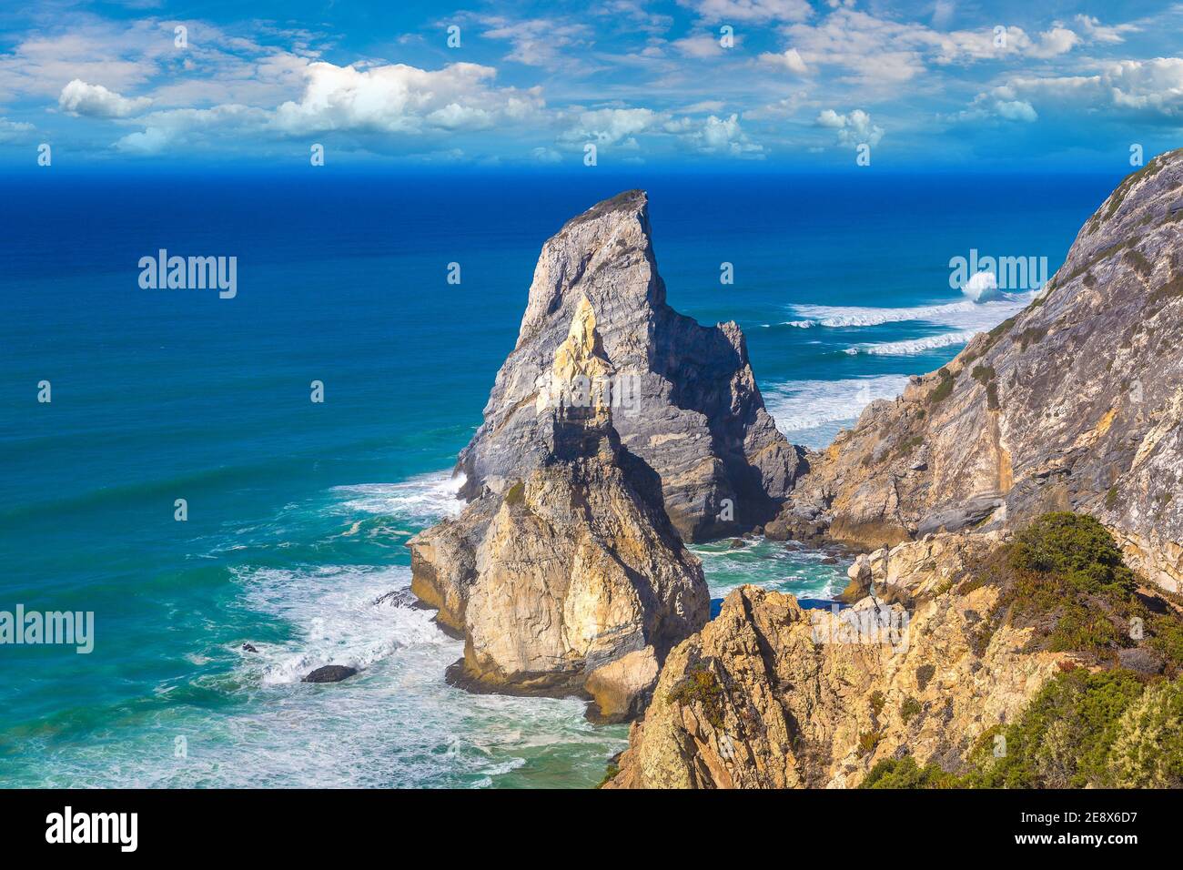 Cabo da Roca. Cliffs and rocks on the Atlantic ocean coast in Sintra in ...